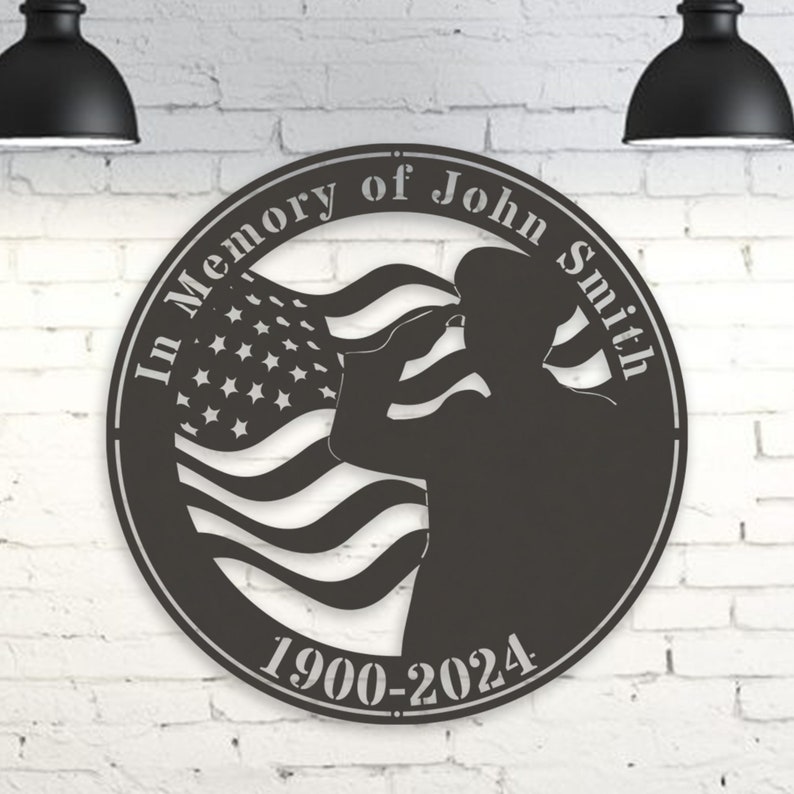 Military Fallen Soldier Memorial Salute With Flag Personalized Metal ...