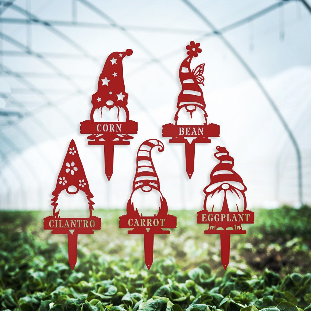 Gnome Garden Marker Stake – Laser Cut Metal Plant Label - Etsy