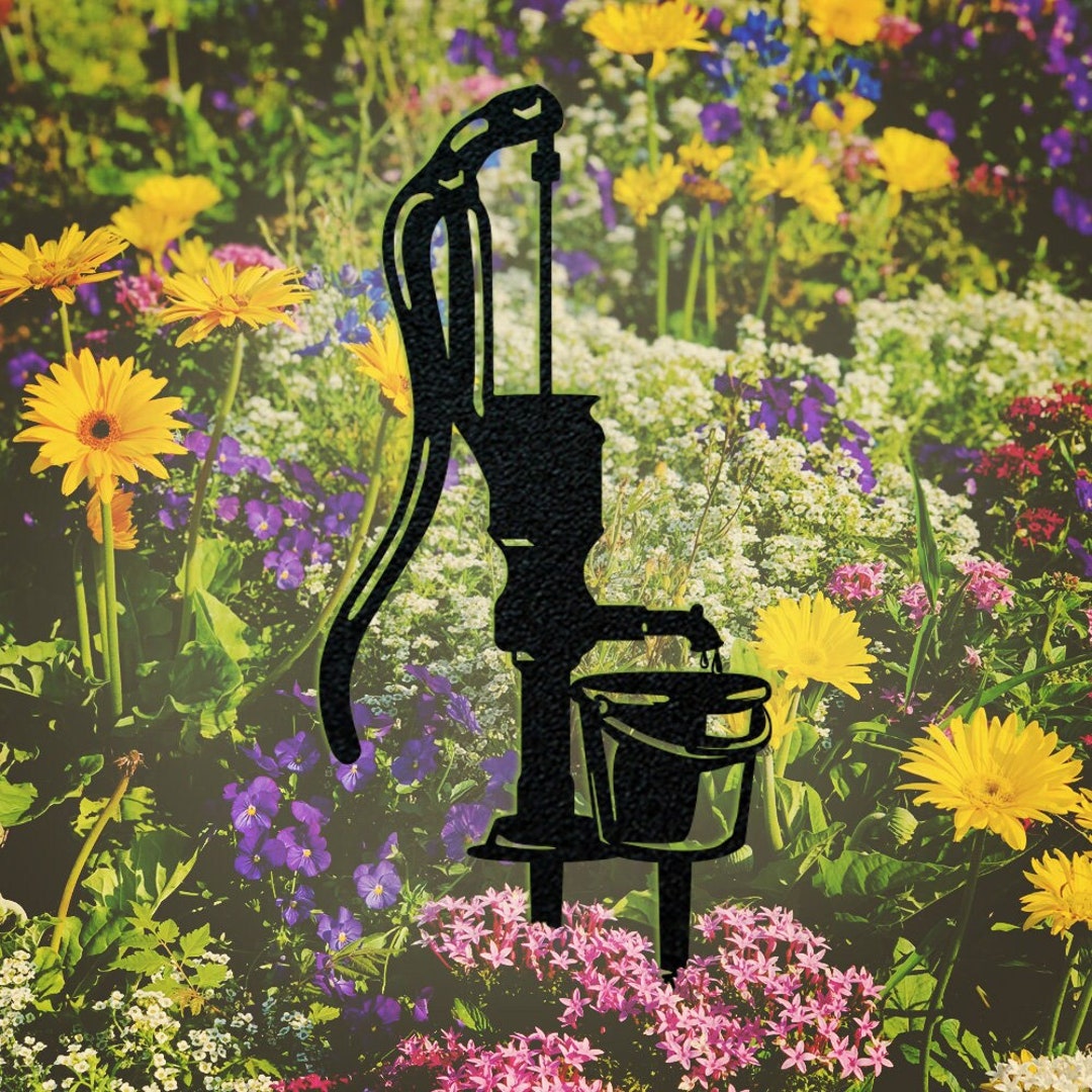 Water Pump and Bucket Sign - Gardening Metal Sign - Monogram Metal Shop ...