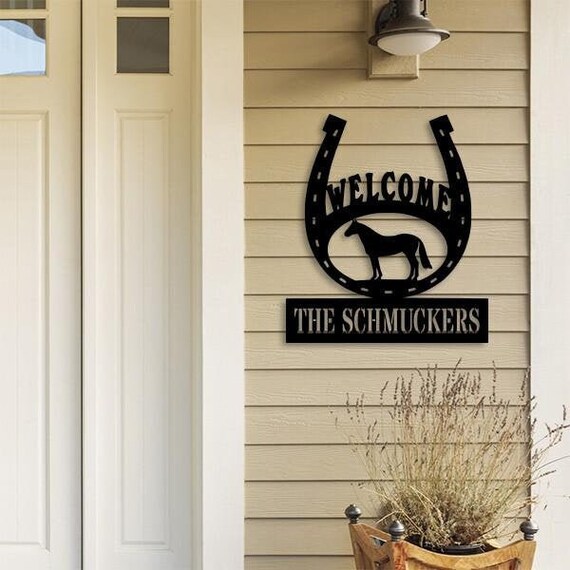 Custom Horseshoe Welcome Metal Sign - Etsy