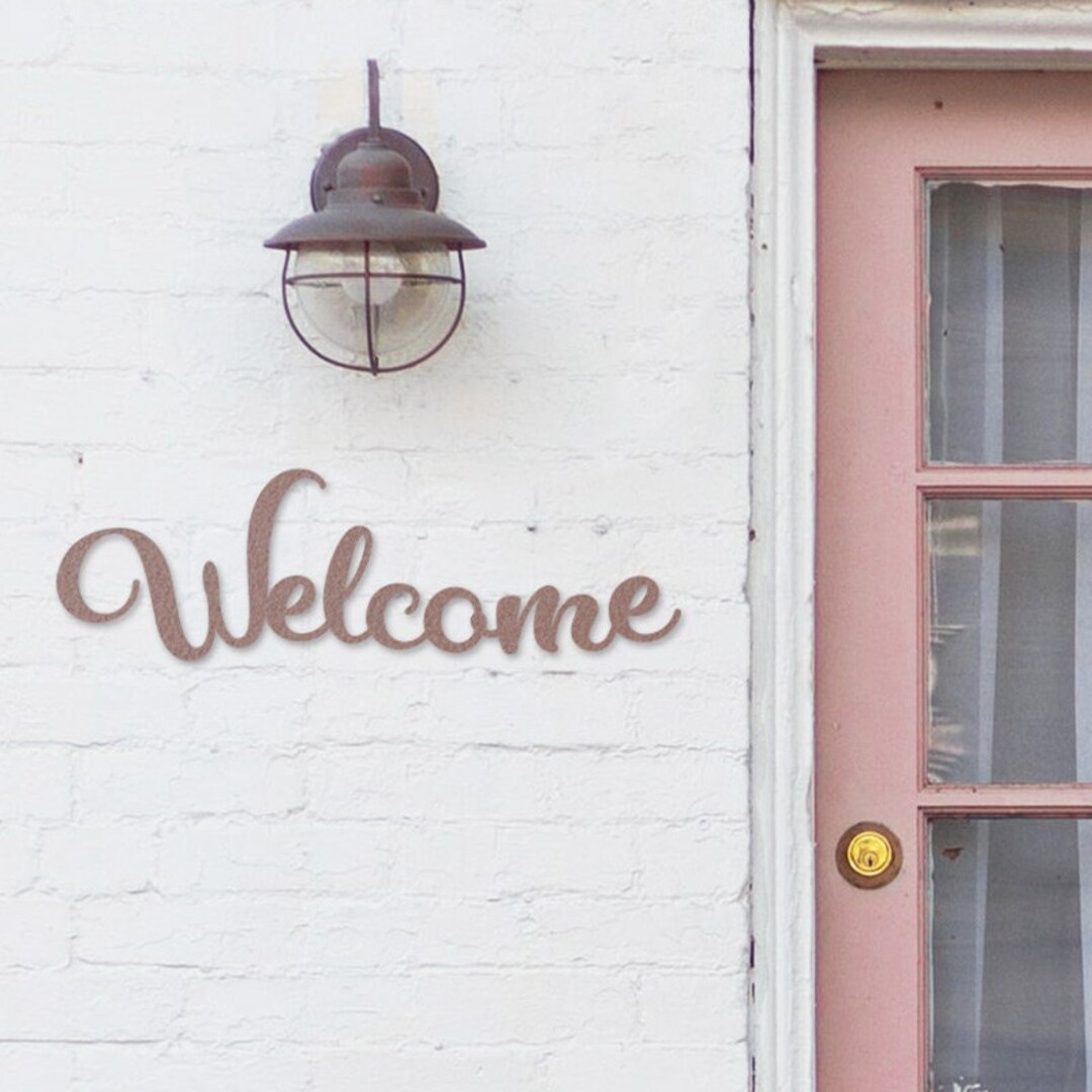Welcome Metal Sign, Wall Decor, Front Door Sign, Metal Sign, Cursive ...