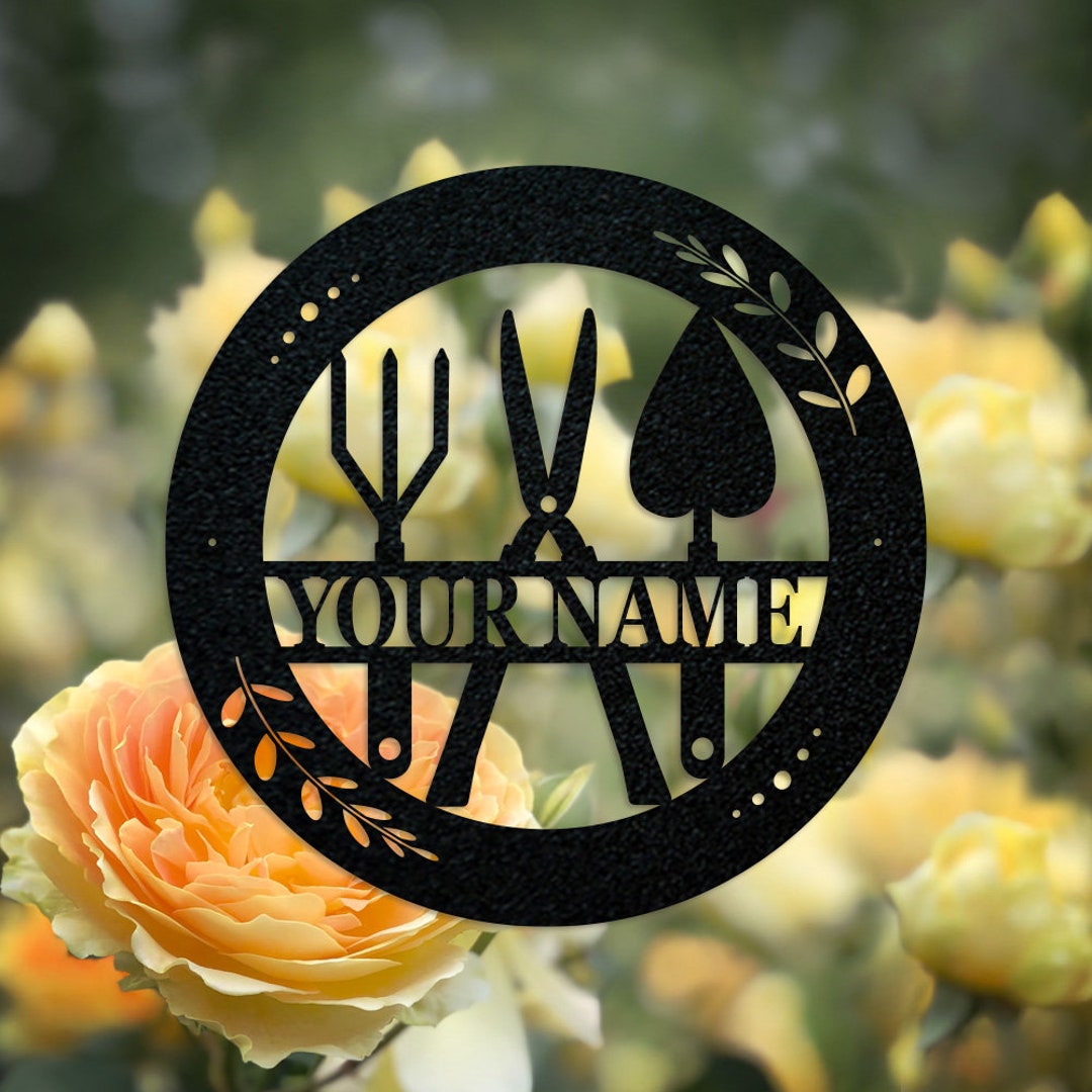 Gardening Tools Monogram Sign - Gardening Metal Sign - Monogram Metal ...