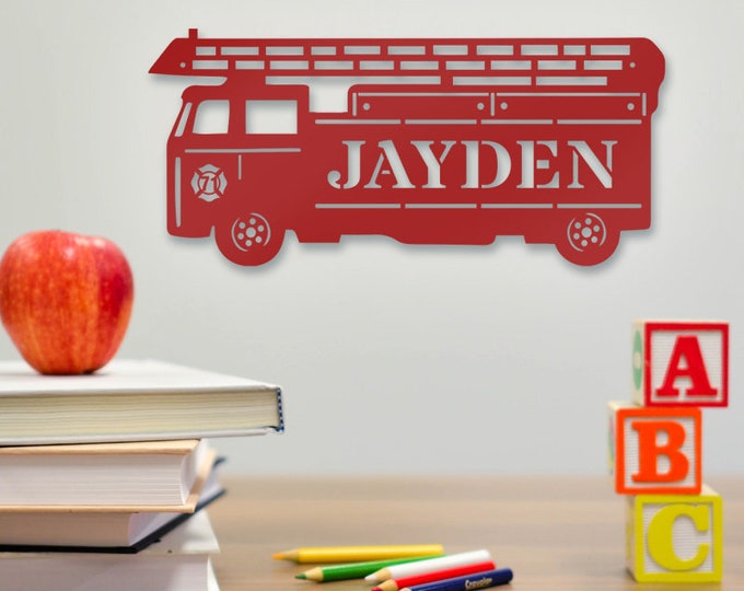 Fire Engine Ladder Truck Monogram, Fireman, Metal Sign, Art, Wall Decor ...