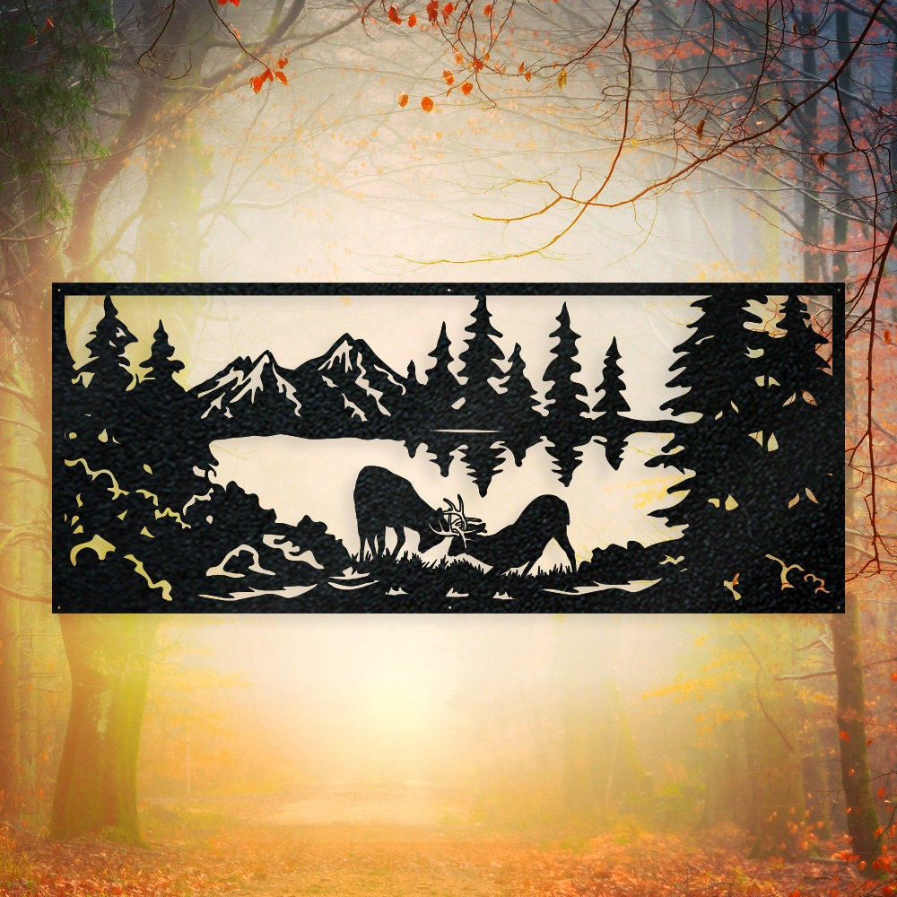 Fighting Deer Scene Monogram Metal Sign Great Outdoor - Etsy