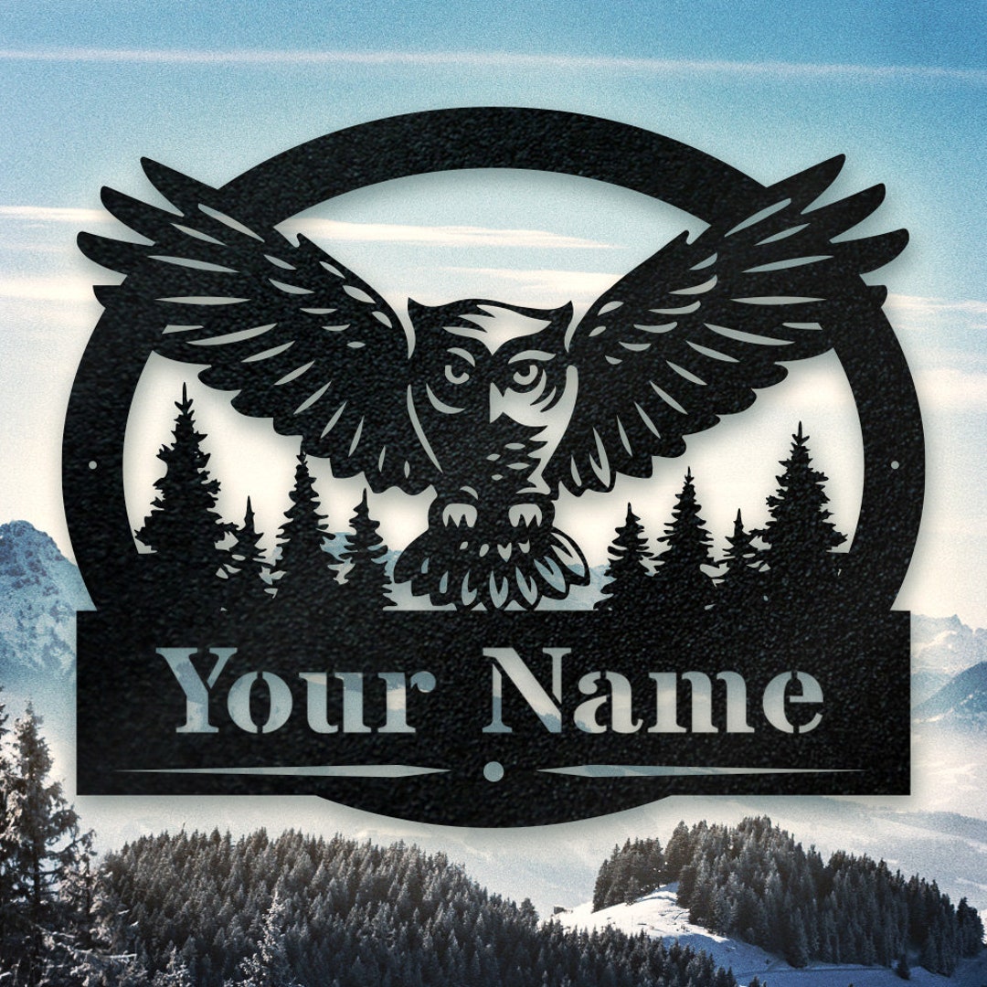 Owl in Flight Monogram – Metal Owl Sign - Etsy