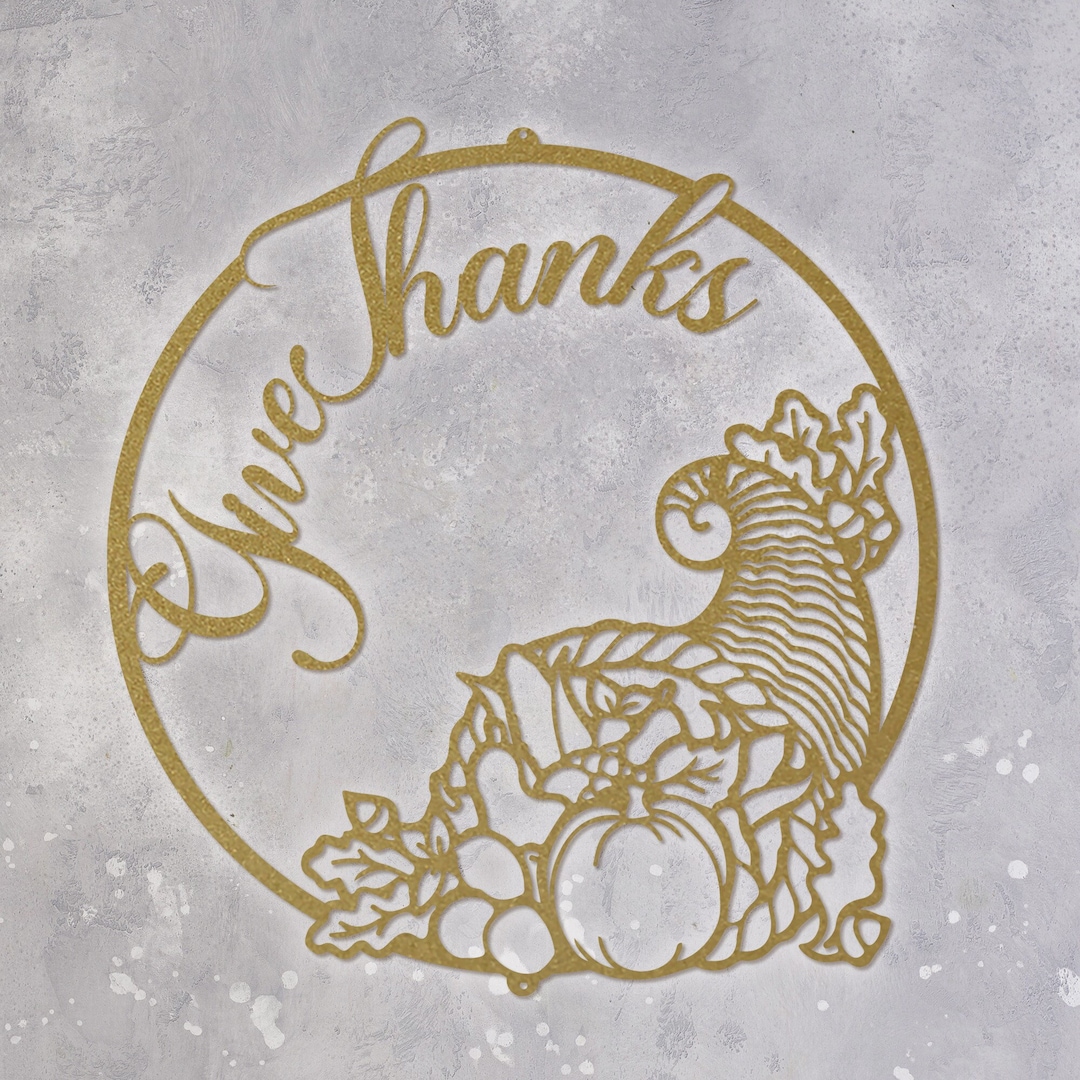 Give Thanks Cornucopia Laser Cut Metal Thanksgiving Sign, Fall Decor ...