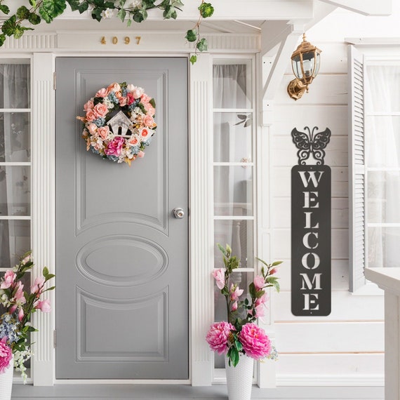 Butterfly Welcome Vertical Address Sign Metal Sign - Etsy