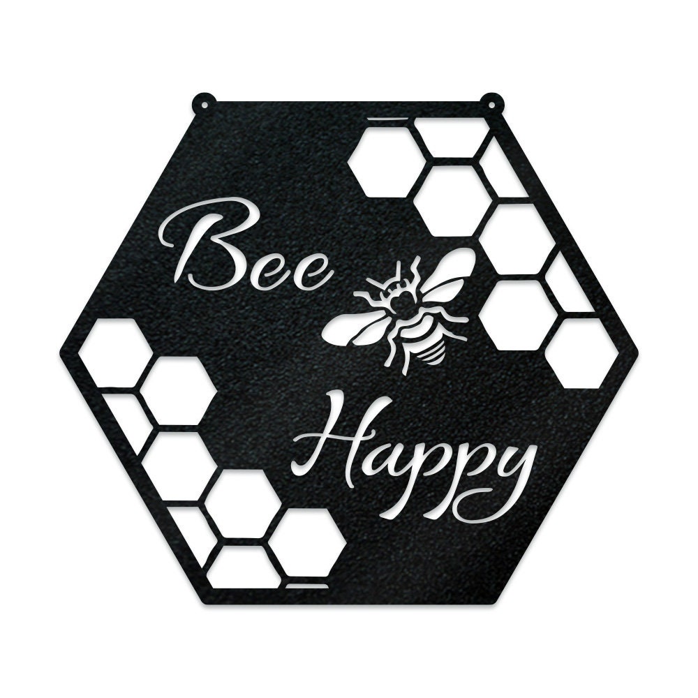Bee Happy Bee Hive Metal Sign - Etsy