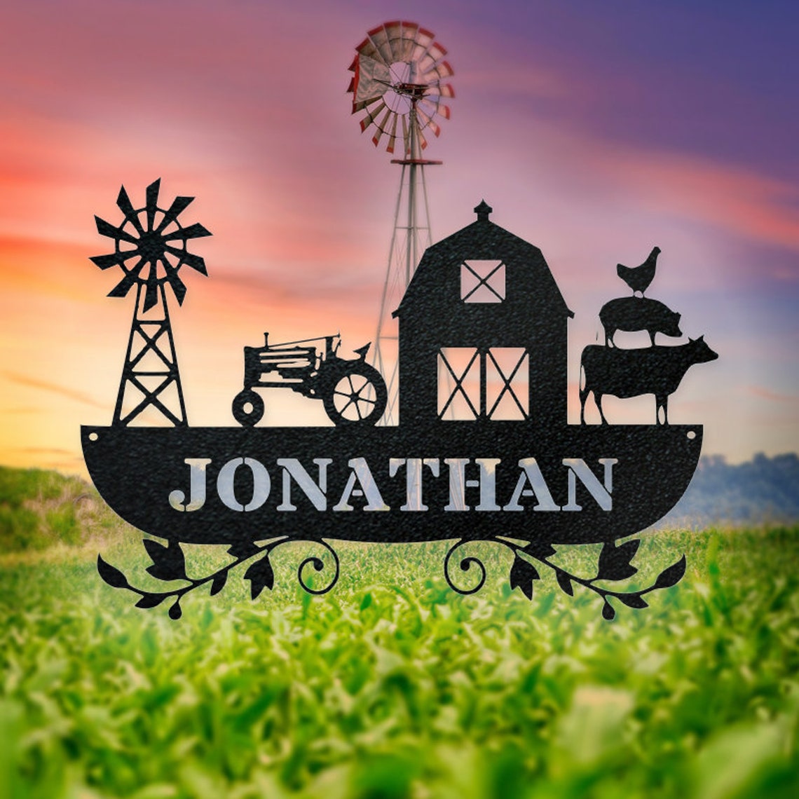 Farm Life Scenery Monogram Sign Personalized Farmhouse Sign - Etsy