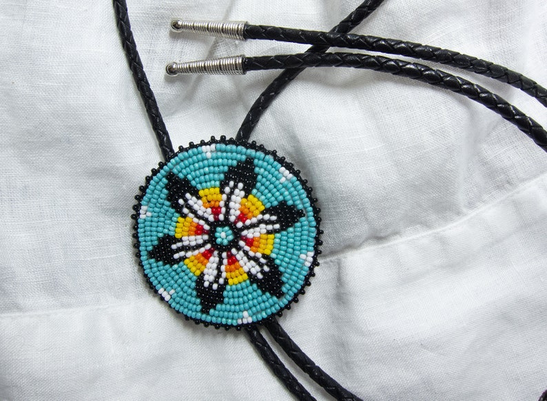 Handmade Beaded Bolo Tie Medallion - Blue, Black & Sunset | - - Etsy
