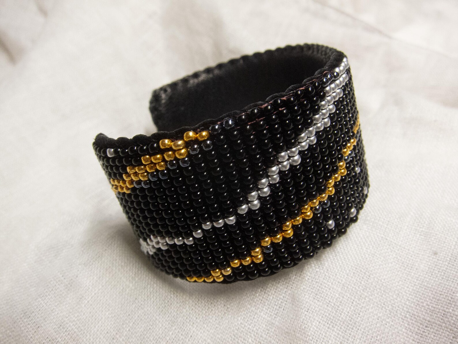 Handmade Beaded Cuff Bracelet - Gold & Silver Streams - Etsy