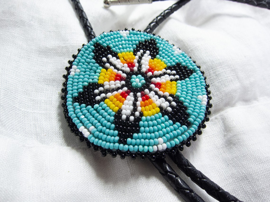 Handmade Beaded Bolo Tie Medallion - Blue, Black & Sunset | - - Etsy