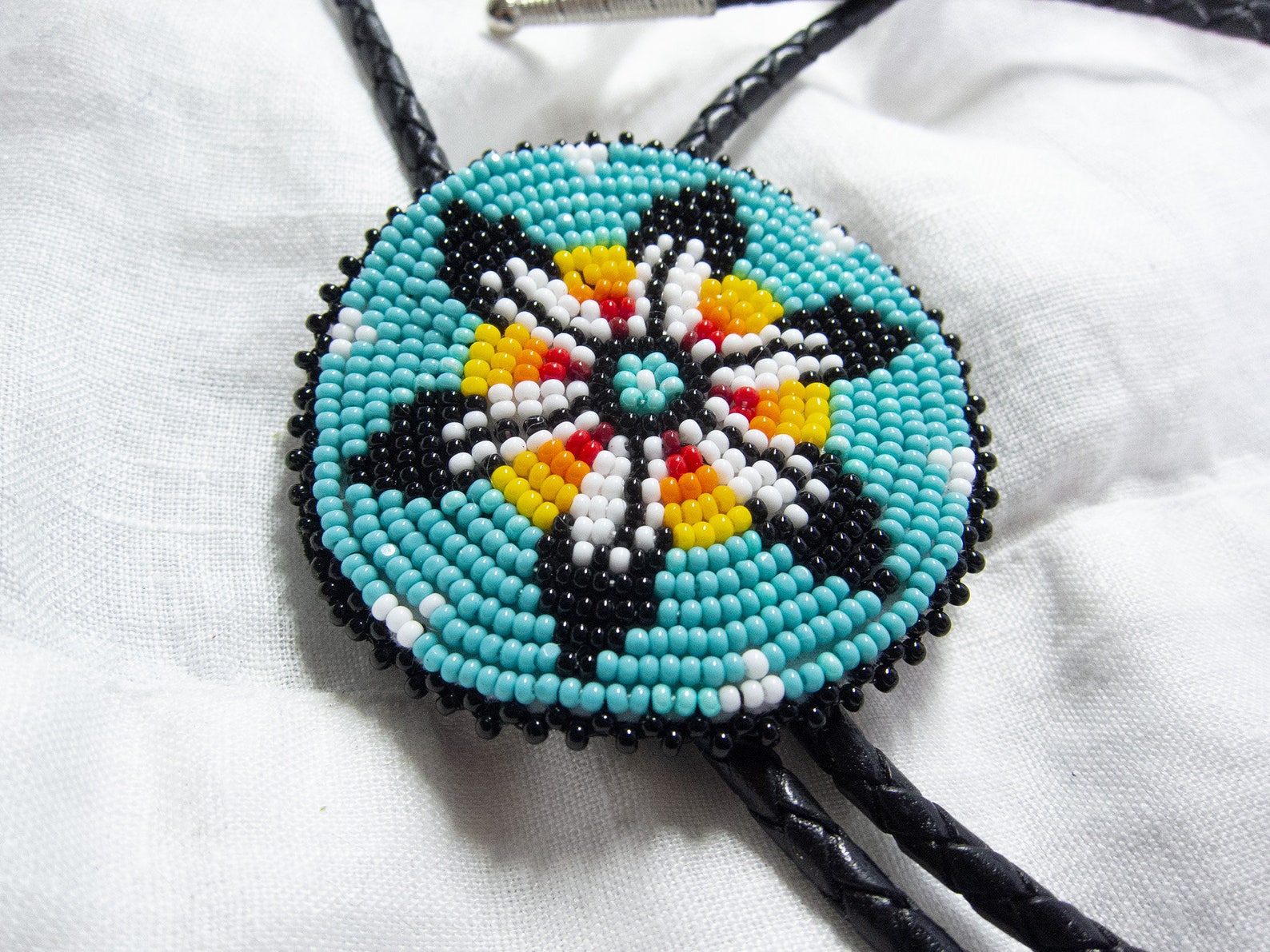 Handmade Beaded Bolo Tie Medallion - Blue, Black & Sunset | - - Etsy