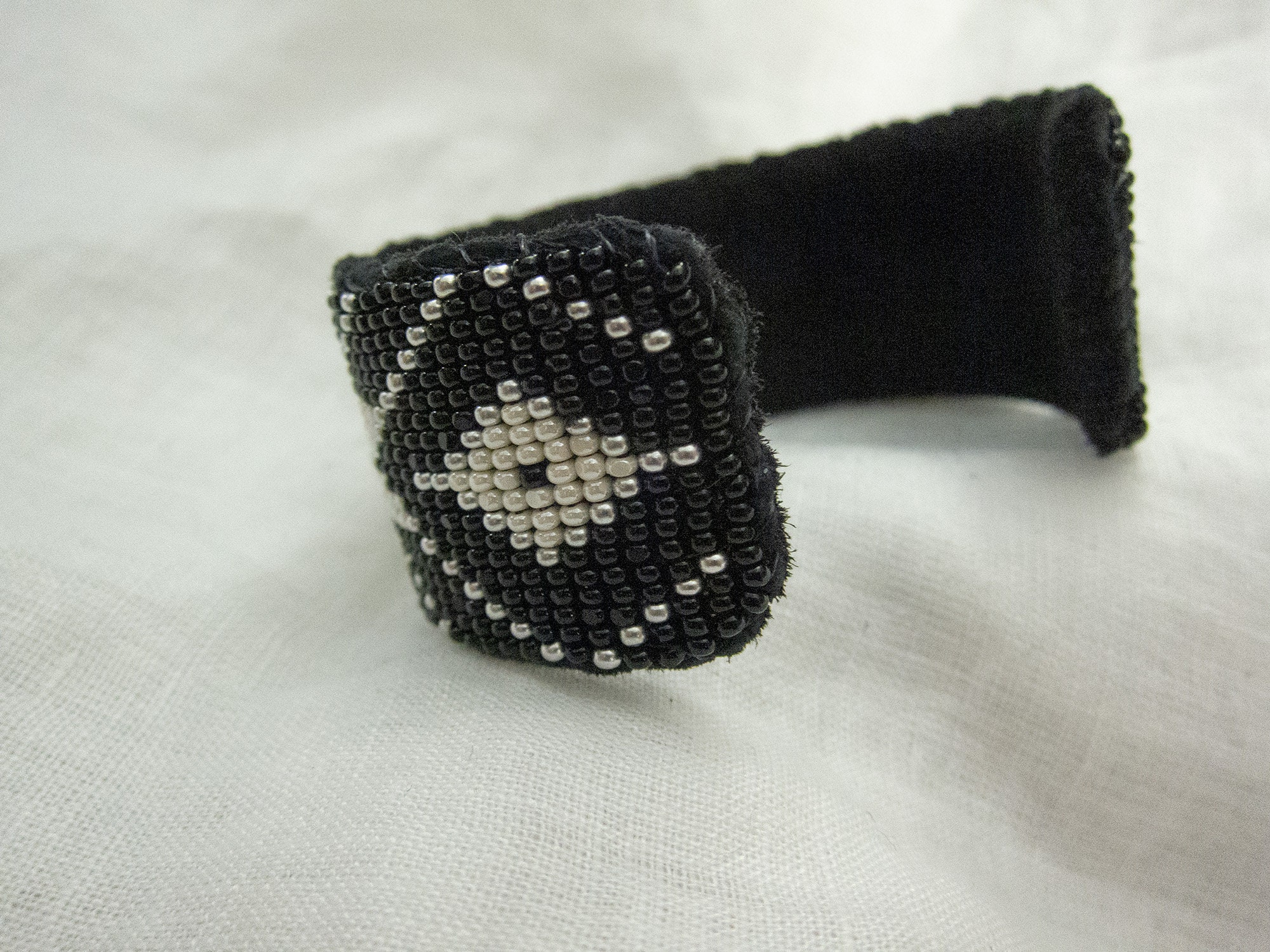 Handmade Beaded Cuff Bracelet - Pearl, Black & Silver - Etsy