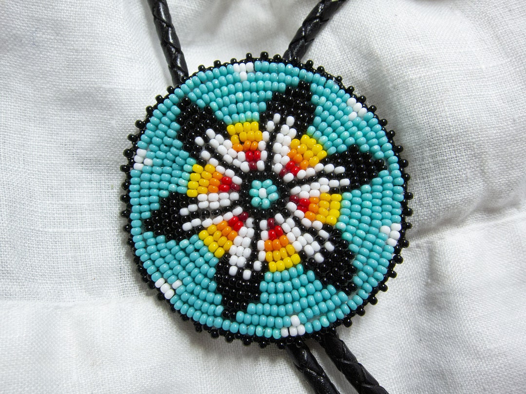 Handmade Beaded Bolo Tie Medallion - Blue, Black & Sunset | - - Etsy