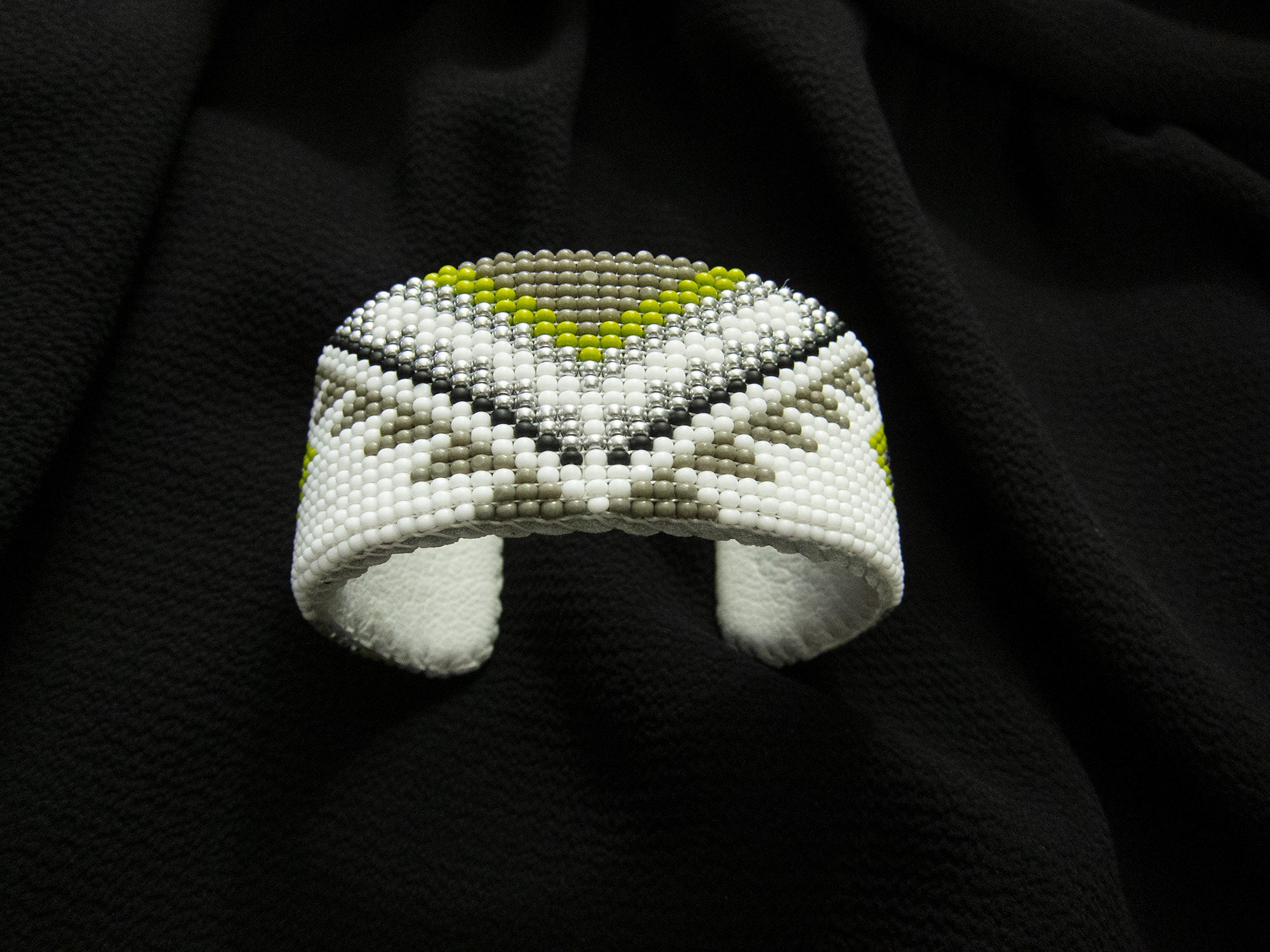 Handmade Beaded Cuff Bracelet White, Silver, Green FREE SHIPPING - Etsy