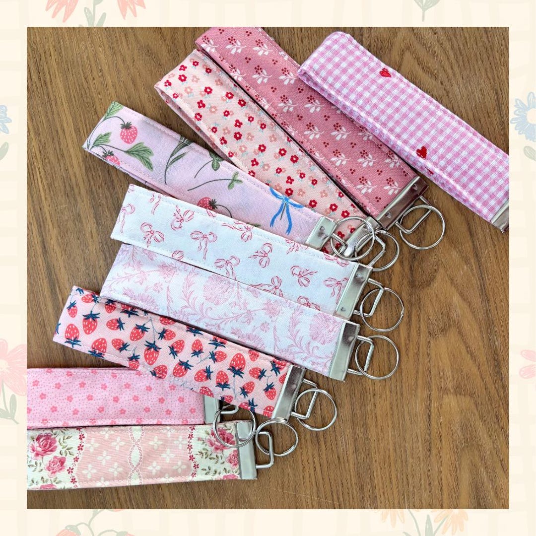 Keychain Wristlet/key Holder--handmade--pink Girly Bows and Floral - Etsy