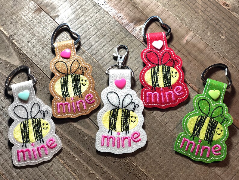 Bee Mine Snap Tab Keychain Key Fob Machine Embroidery Design Digital ...