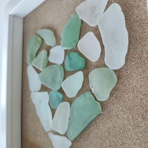 Sea Glass Heart Painting, Framed Beachglass Art, Coastal Wall Decor ...