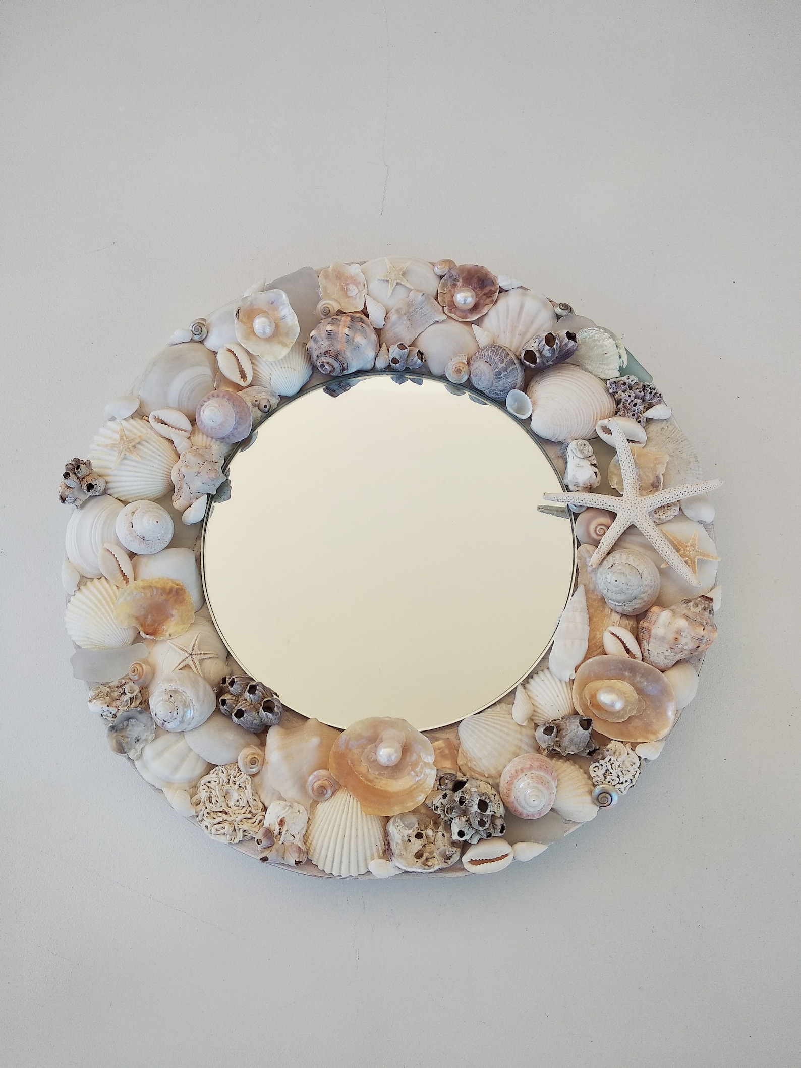 Shell mirror round seashell mirror white shells decoration | Etsy
