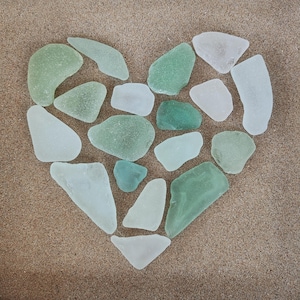 Sea Glass Heart Painting, Framed Beachglass Art, Coastal Wall Decor ...