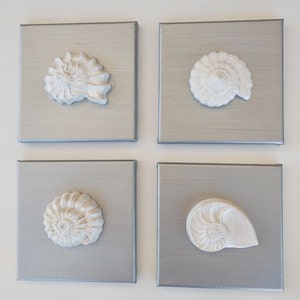 Small Shell Paintings on Canvas, Original Plaster Wall Art, Set of 4 ...