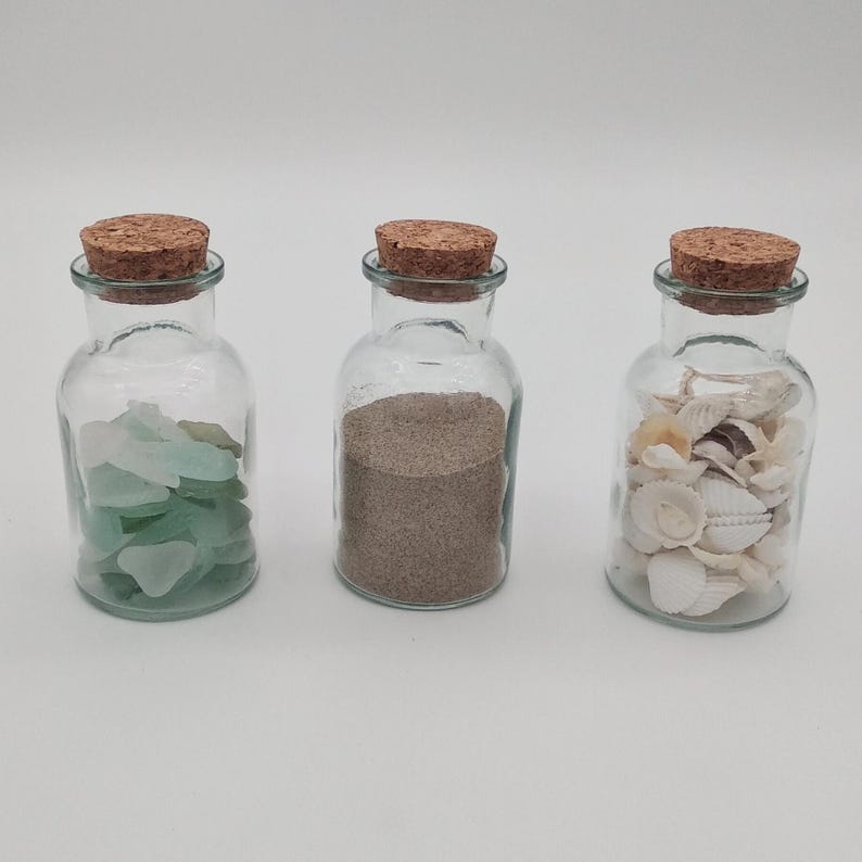 Beach Bottles Set of 3, Glass Bottles Filled With Sand Shells and Sea ...