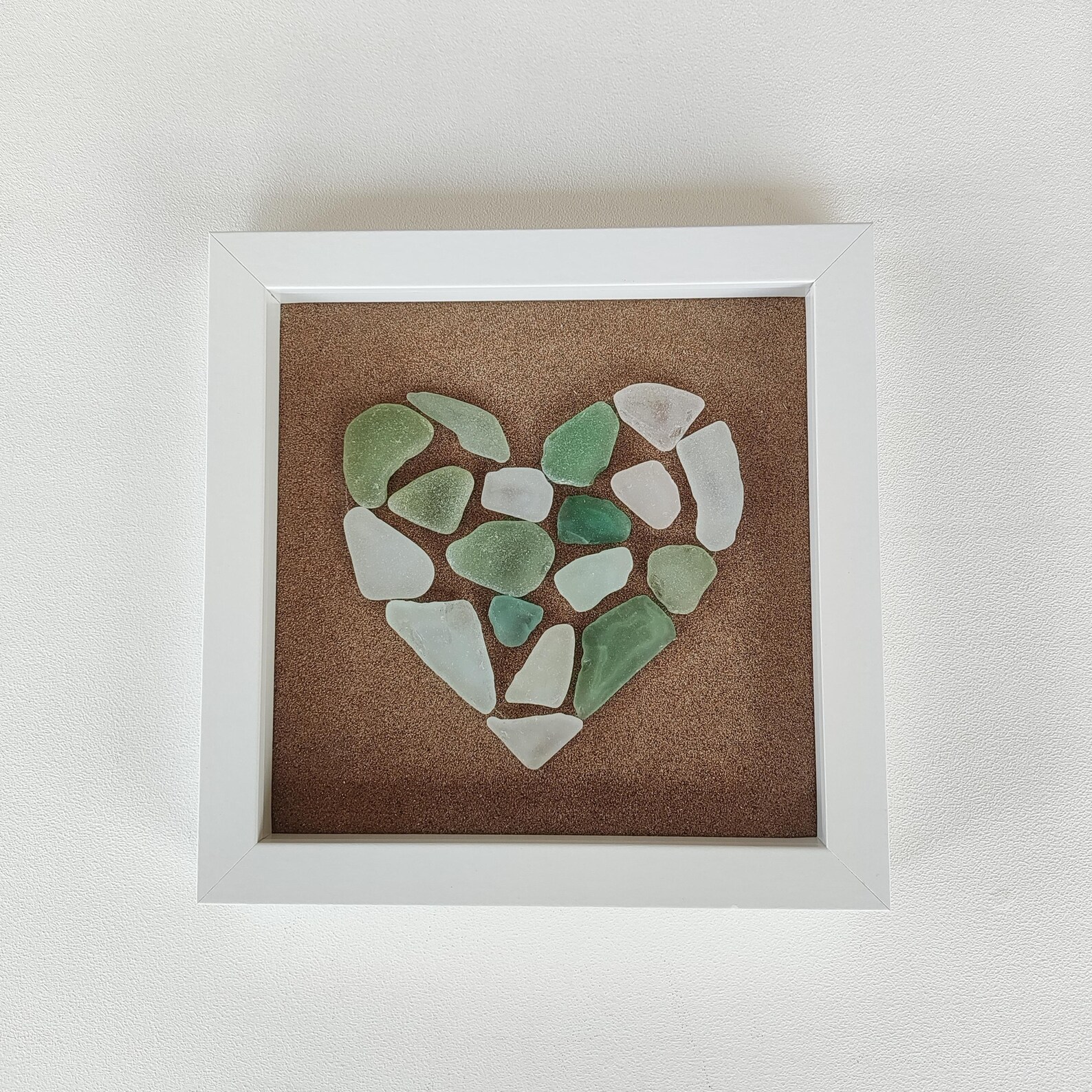 Sea Glass Heart Painting, Framed Beachglass Art, Coastal Wall Decor ...
