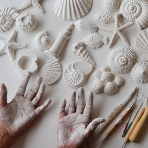 Blue Seashell Painting, Original Sea Wall Art, 3d Plaster Decorative ...