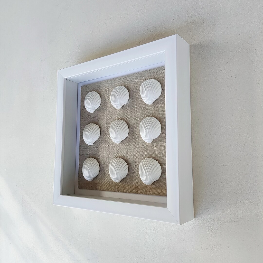Small White Painting With 3d Plaster Seashell Sculptures, Coastal ...