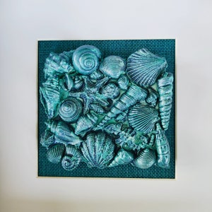 Blue Seashell Painting, Original Sea Wall Art, 3d Plaster Decorative ...