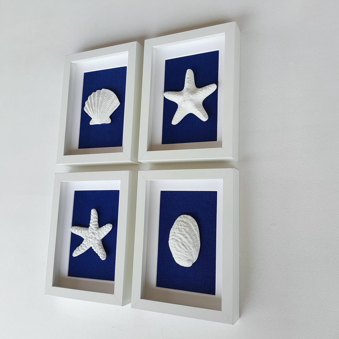 Coastal Wall Art Set, Nautical Wall Decor, Set of 4 Framed Marine ...