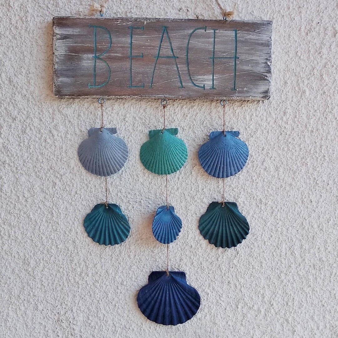 Wood and Sea Shell Decorative Sign, Nautical Beach House Decor, Coastal ...
