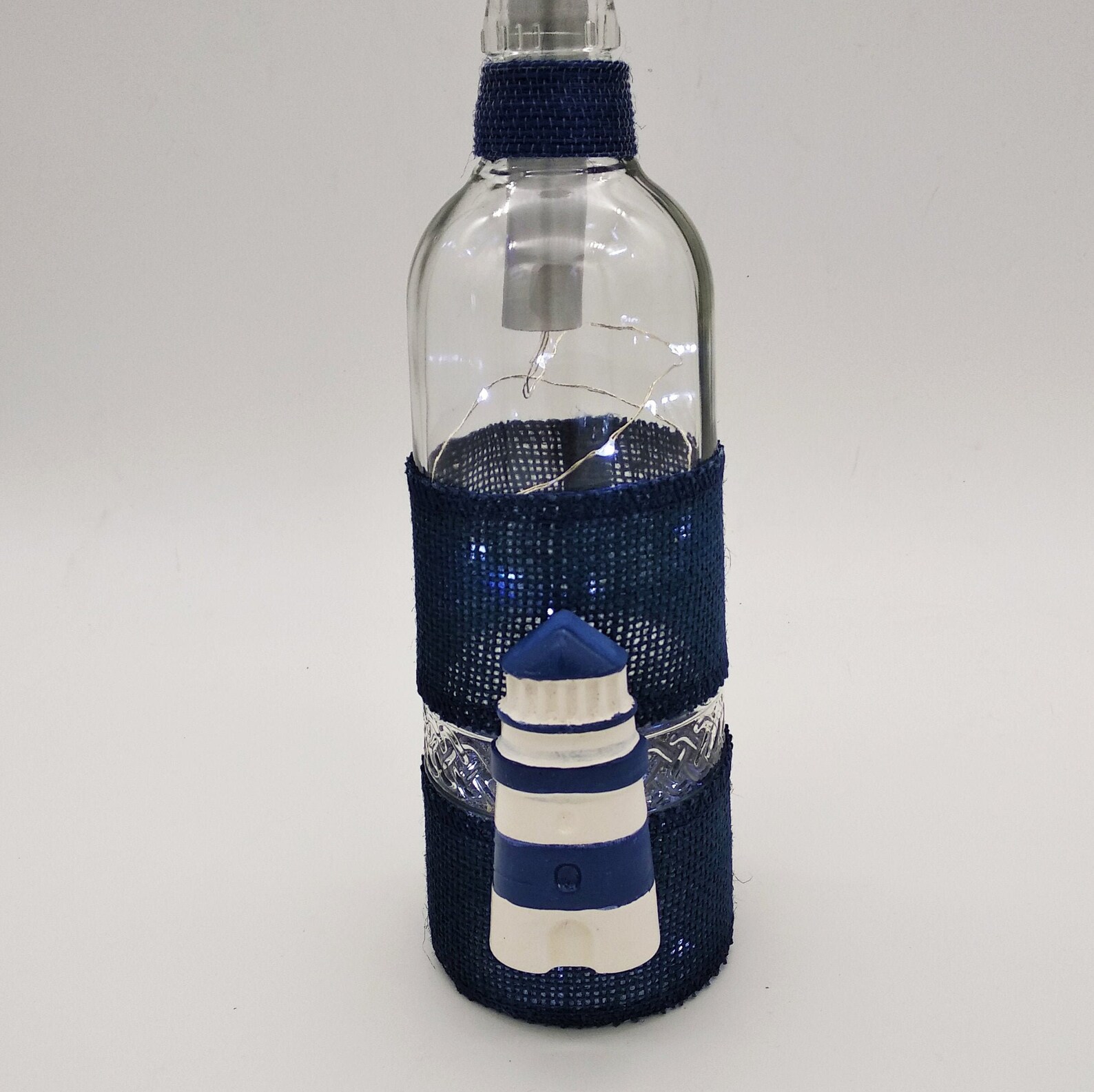 Nautical Bottle Lamp With Blue Lighthouse, Coastal Mood Lighting ...