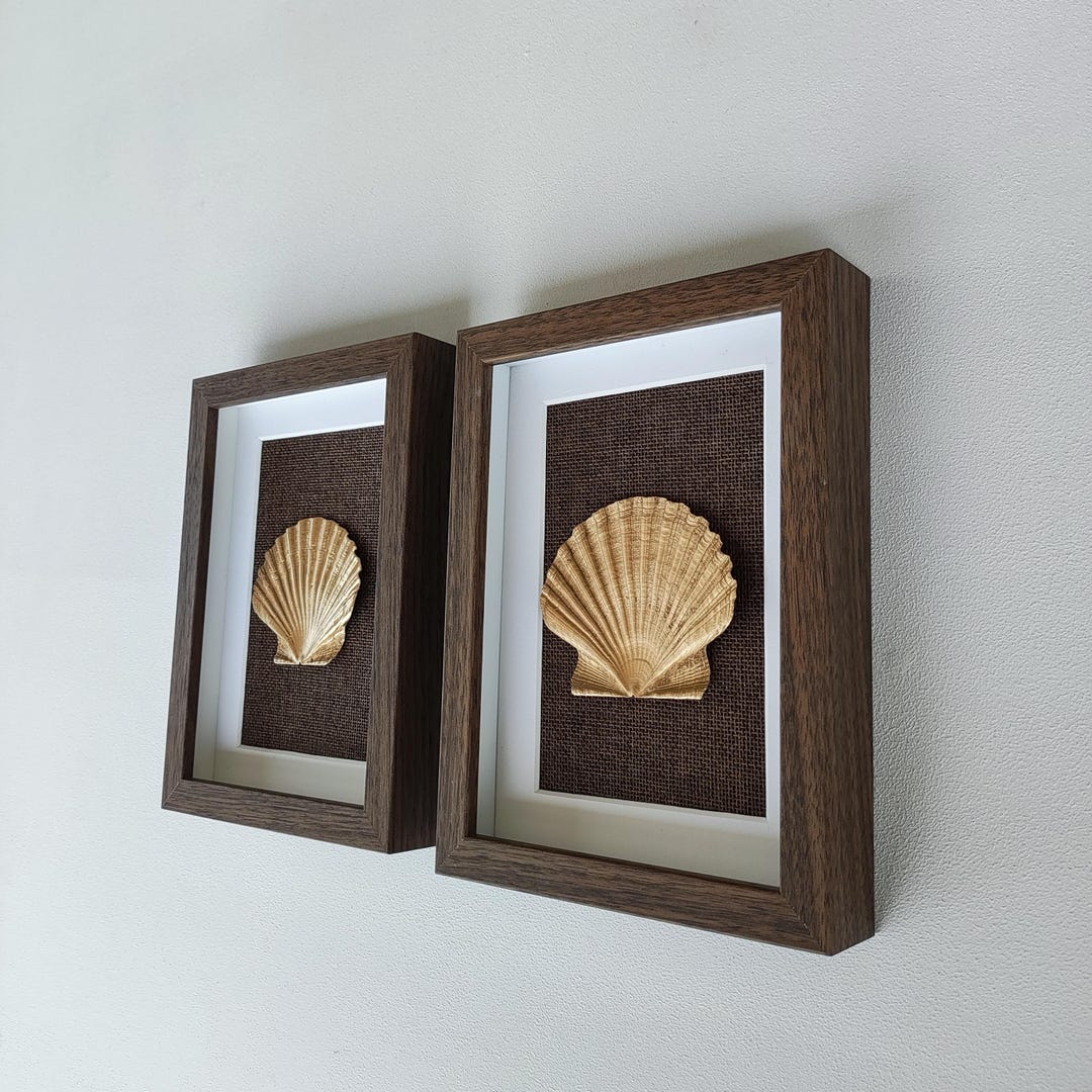 Small Marine Paintings With Golden Shells, Minimalist Nautical Art for ...