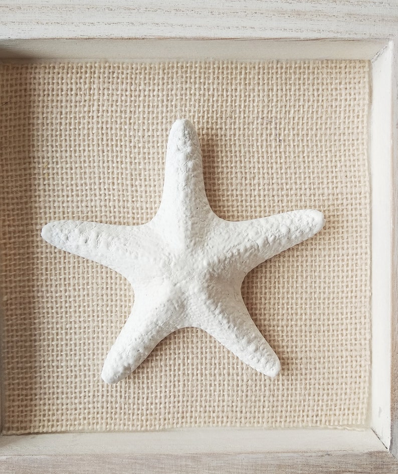 Burlap Beach Cottage Wall Art White and Beige Starfish Wall | Etsy