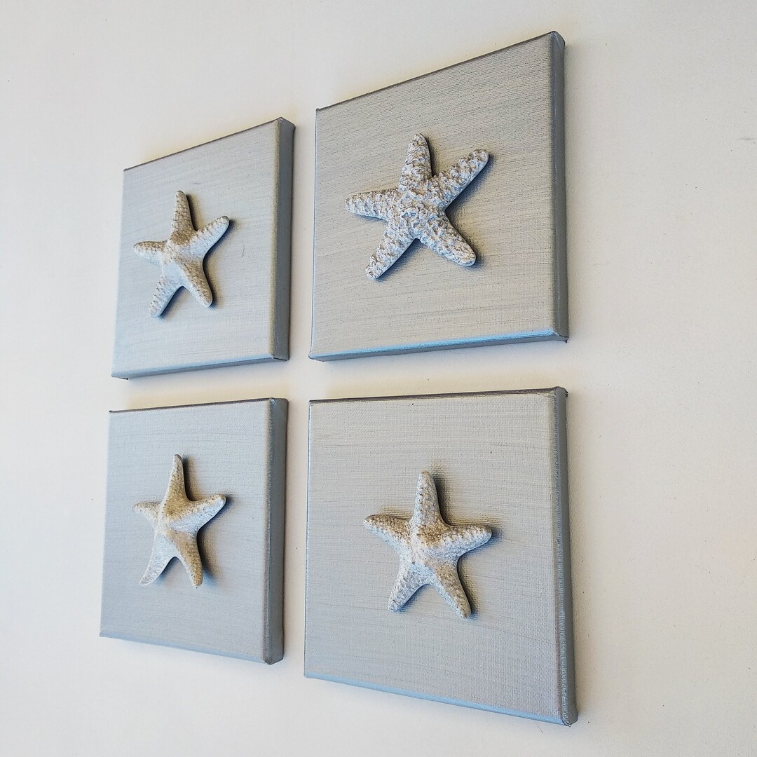 Silver Color Starfish Wall Art, Set of 3d Canvas Artwork, Sparkly ...