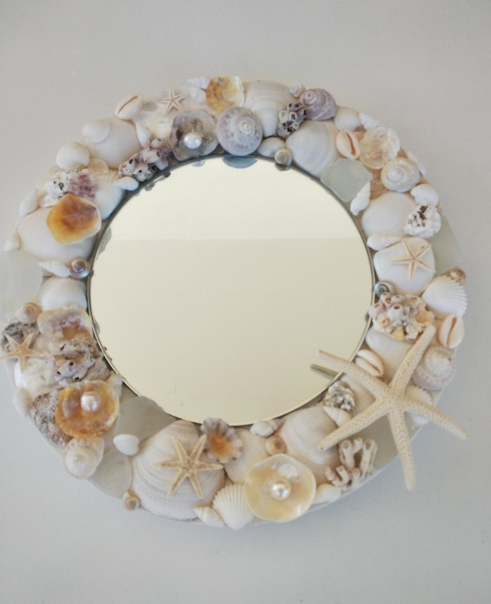 Shell mirror round seashell mirror white shells decoration | Etsy