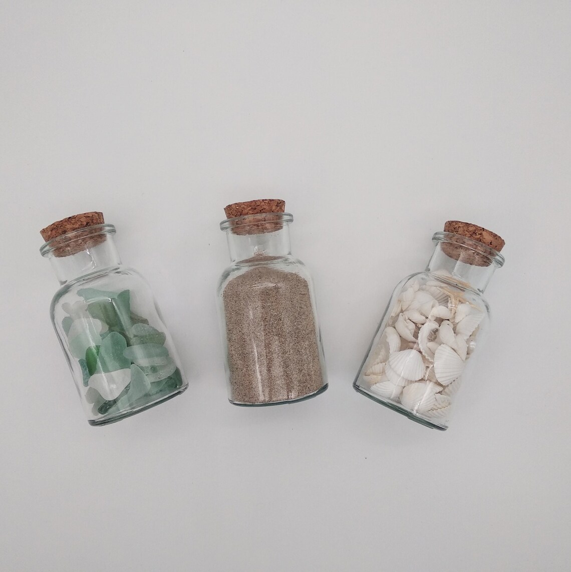 Beach Bottles Set of 3, Glass Bottles Filled With Sand Shells and Sea ...