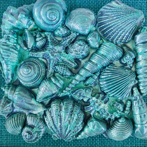 Blue Seashell Painting, Original Sea Wall Art, 3d Plaster Decorative ...