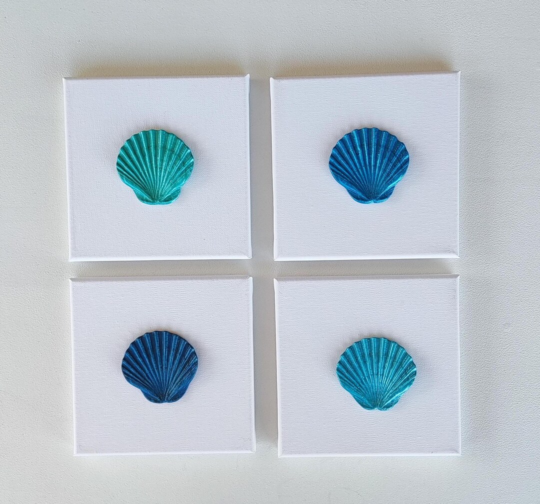 Set of 4 Nautical Bathroom Paintings, Original Plaster Art on Canvas ...