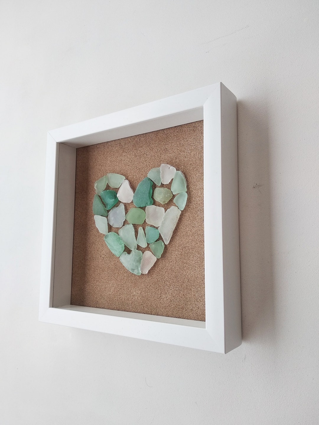 Sea Glass Heart Painting Framed Beachglass Art Coastal Wall - Etsy