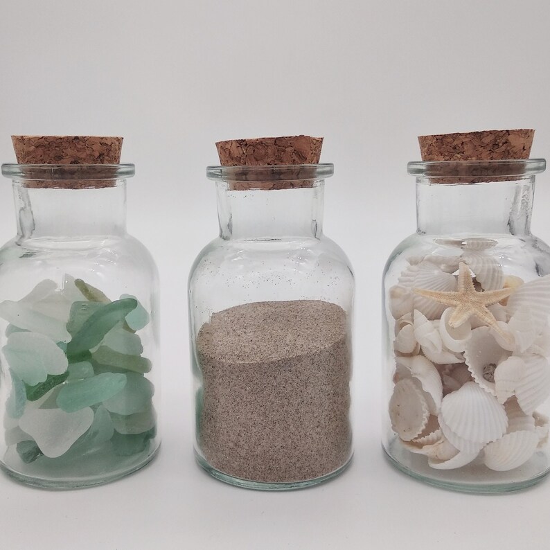 Beach Bottles Set of 3, Glass Bottles Filled With Sand Shells and Sea ...