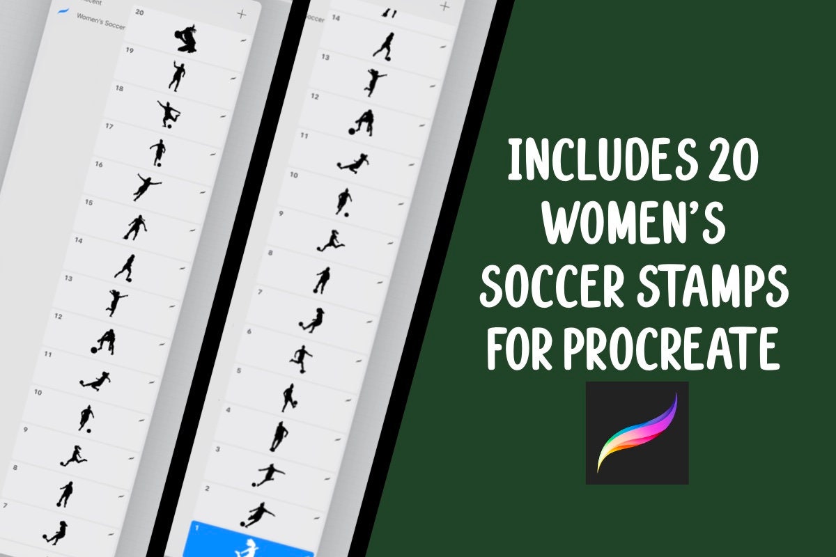 20 Women's Soccer Stamp Brush Set for Procreate on iPad for ...