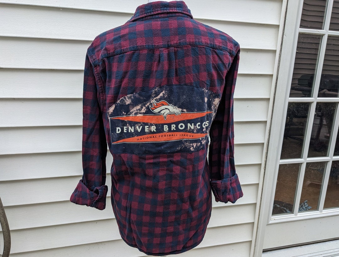 Upcycled Men's Red and Navy Flannel J Crew Denver Broncos Football Team ...