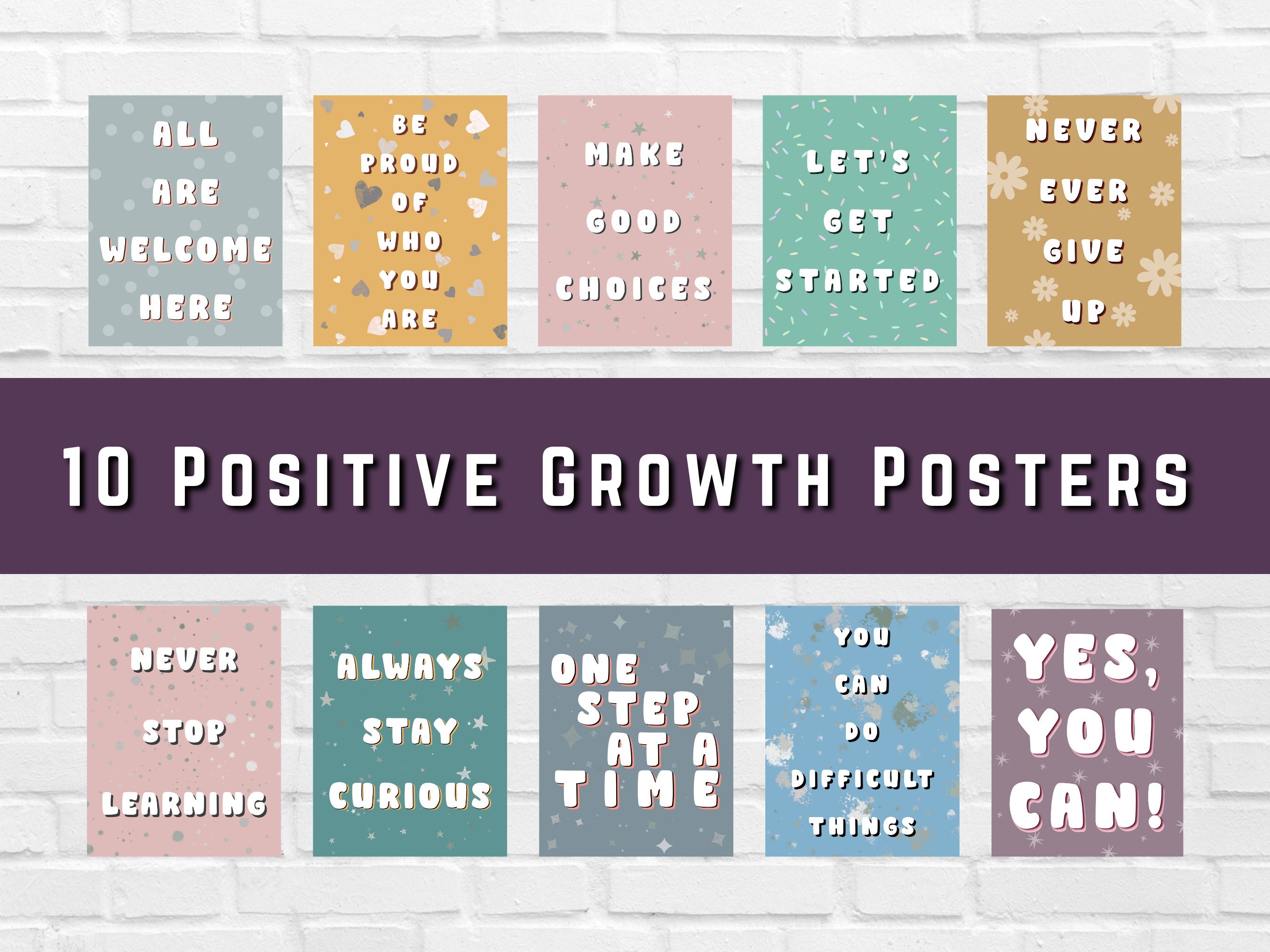 10 Digital Download Posters With Positive Growth Mindset Mental Health ...