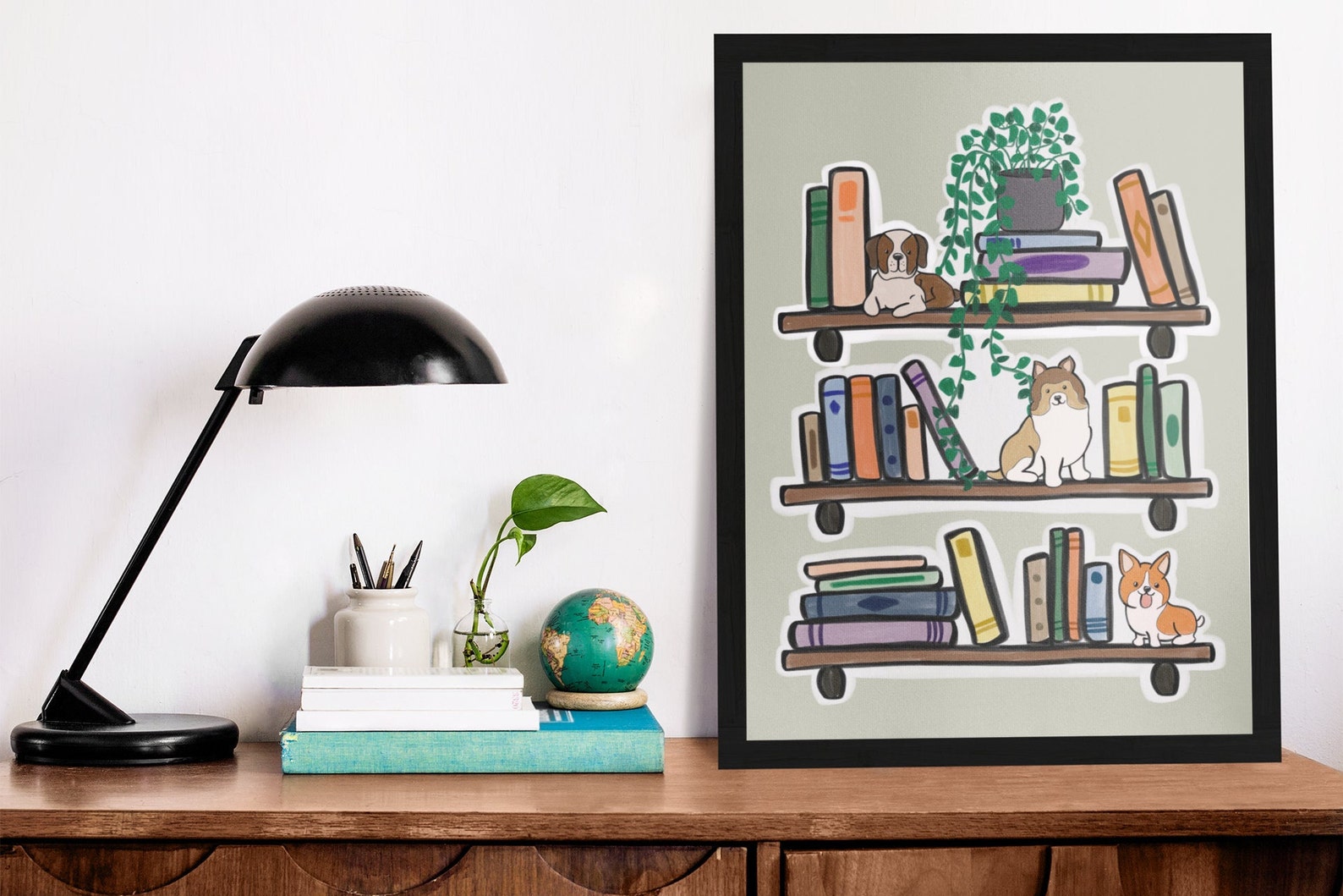 Puppy Dog on Bookshelf Cute for Reading Reader Books Read With Pet ...