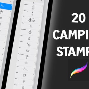20 Camping Procreate Stamp Set Outdoor Hiking Outdoorsy Fishing Fire ...