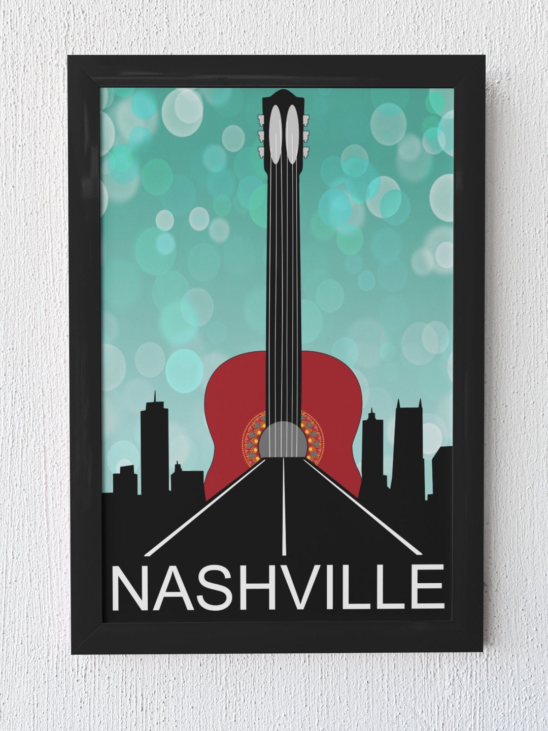 Nashville Guitar Skyline Poster Wall Art Tennessee - Etsy