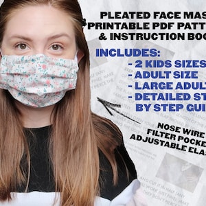 Pleated Face Mask PDF Pattern Digital Download - 4 Sizes With Written ...
